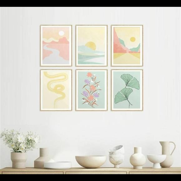Art | Nature Abstract Colorful Pastel Drawings Wall Art Set Of 6 Prints ...